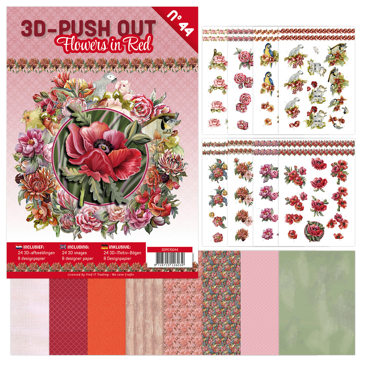 Flowers in Red Decoupage & Backing Paper Book (no. 44) – Add Some Sparkle